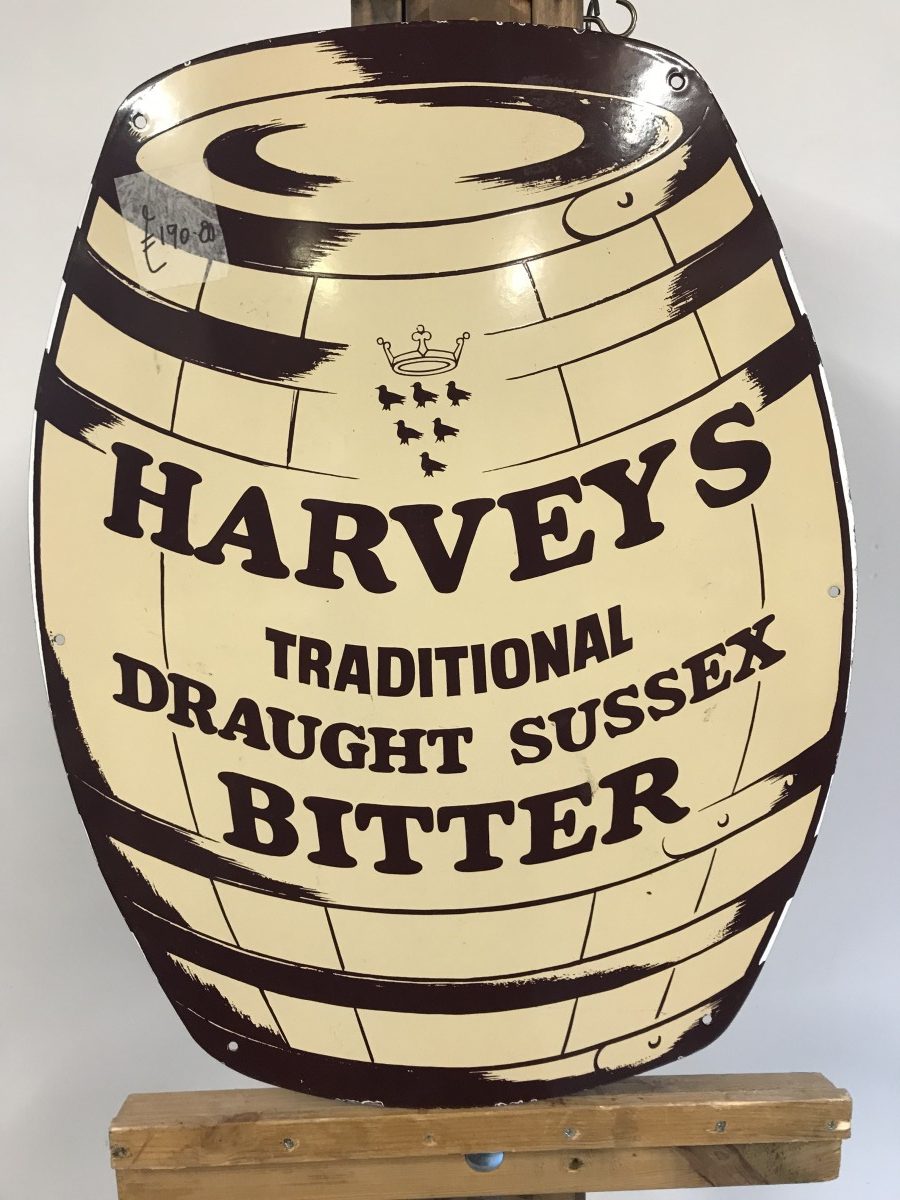 Harveys Bitter, beer barrel enamel advertising sign - Vintage Pine Etc. Ltd