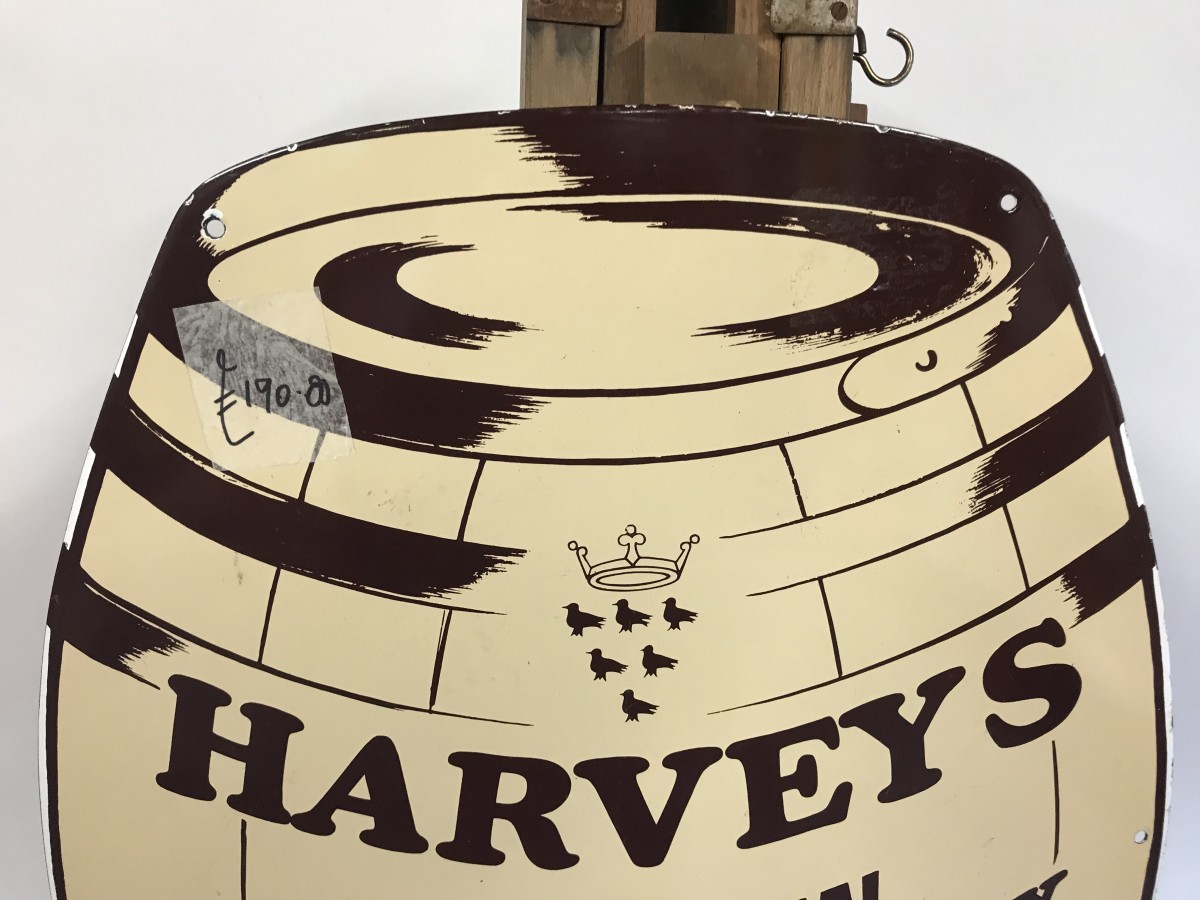 Harveys Bitter, beer barrel enamel advertising sign - Vintage Pine Etc. Ltd